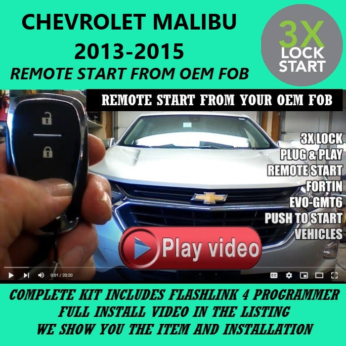3X Lock Plug and Play Remote Start Kit CHEVROLET MALIBU 2013 2020 Push